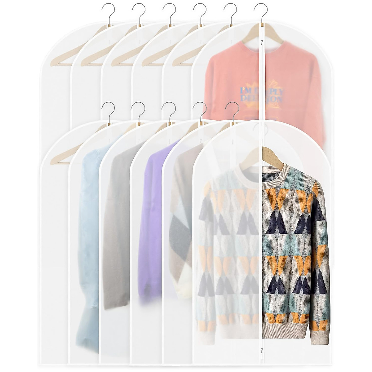 Clear Garment Bags for Hanging Clothes 12 Packs Suit Bags for Closet Storage Hanging Clothes Plastic Garment Bags Dress Bag for Suits, Coats 24'' x 40''