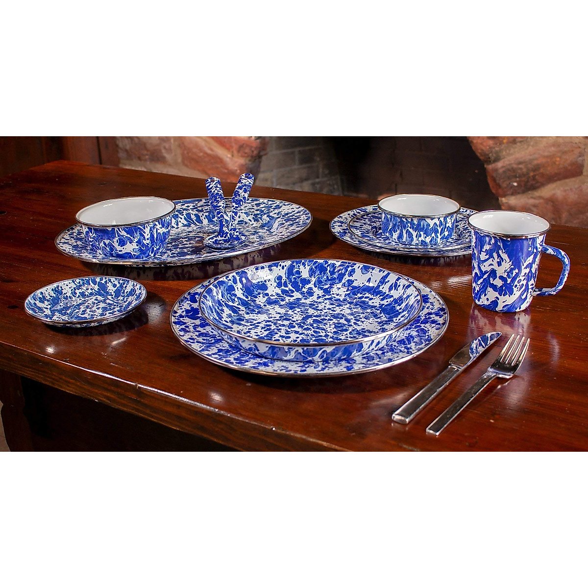 Golden Rabbit Enamelware - Cobalt Swirl Pattern - 15.5" Medium Tray