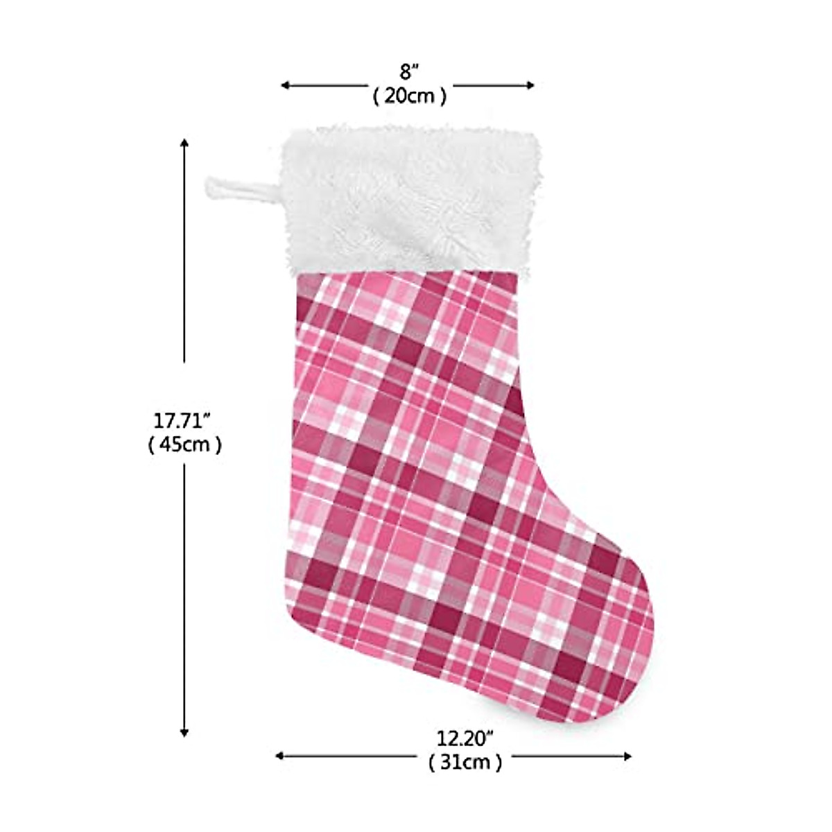 Kigai Christmas Stockings Pink Buffalo Plaid Large Candy Stockings Stuffers Kids Cute Xmas Sock Decorations 1PC for Home Holiday Party 12" x18"
