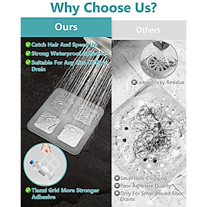 Yempum Disposable Shower Drain Hair Catcher 50 Pack Square Disposable Drain Hair Catcher Drain Covers Bathroom Laundry Bathtub Kitchen Sink Floor Drain Sticker for Human & Pet Hair 4" X 4"