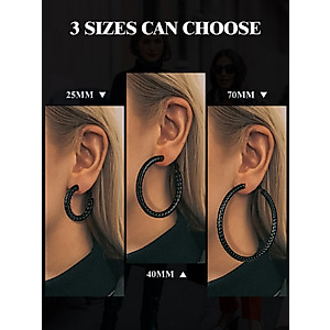 Black Earrings for Women Large Hoop Sensitive Ears Lightweight Chunky Hoops Everyday Jewelry 70mm