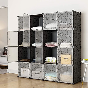 KOUSI Portable Cube Storage - 14"x14" Cube Cube Organizer Storage Organizer Clothes Storage Storage Shelves Furniture for Clothes Plastic Dresser Storage Cubes, Black (4x4 Cubes)