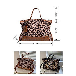 HANDAFA Ladies Leopard Print Tote Handbag Large Capacity Satchel Bag Fashion Shoulder Bag(Brown)