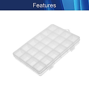 Juvielich Clear Plastic Organizer Box,24 Fixed Grids Storage Container Jewelry Box for Beads Art DIY Crafts Jewelry Fishing Tackles 7.6"x5.2"x0.87"(LxWxH) 2PCS