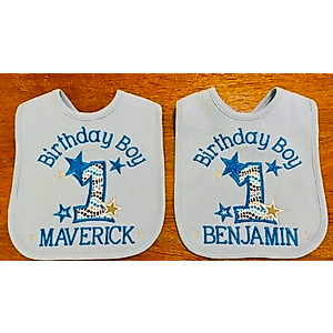 Fantasy Kids Designs First Birthday Boy Bib Smash Cake Bib Personalized with Custom Name (Light Blue Bib)