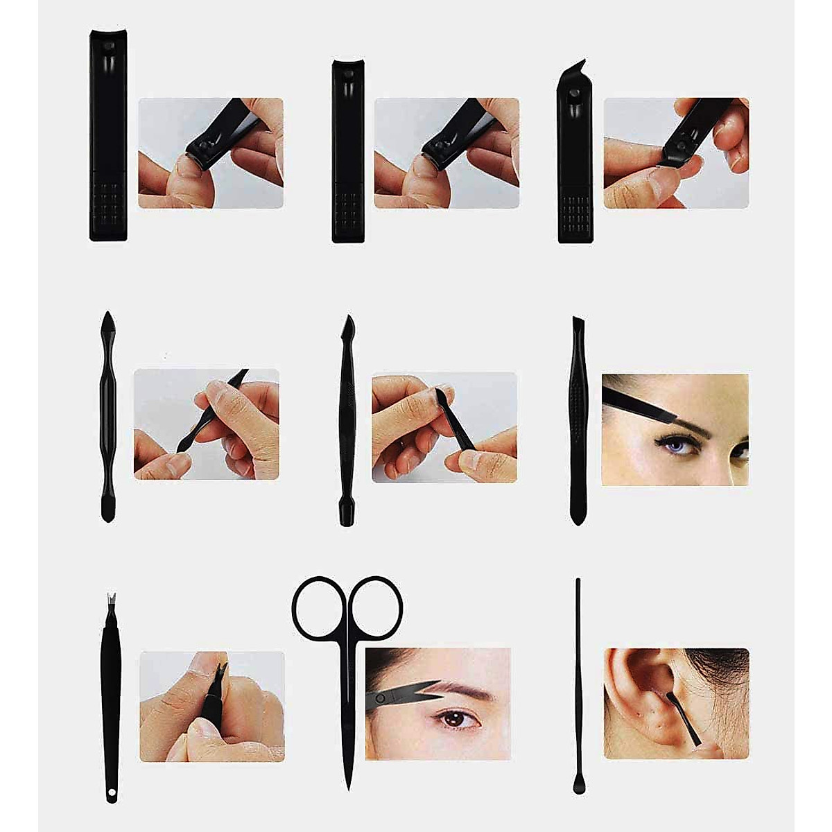 Nail Clippers Sets High Precisio Stainless Steel Nail Cutter Pedicure Kit Nail File Sharp Nail Scissors and Clipper Manicure Pedicure Kit Fingernails & Toenails with Portable stylish case (Black)