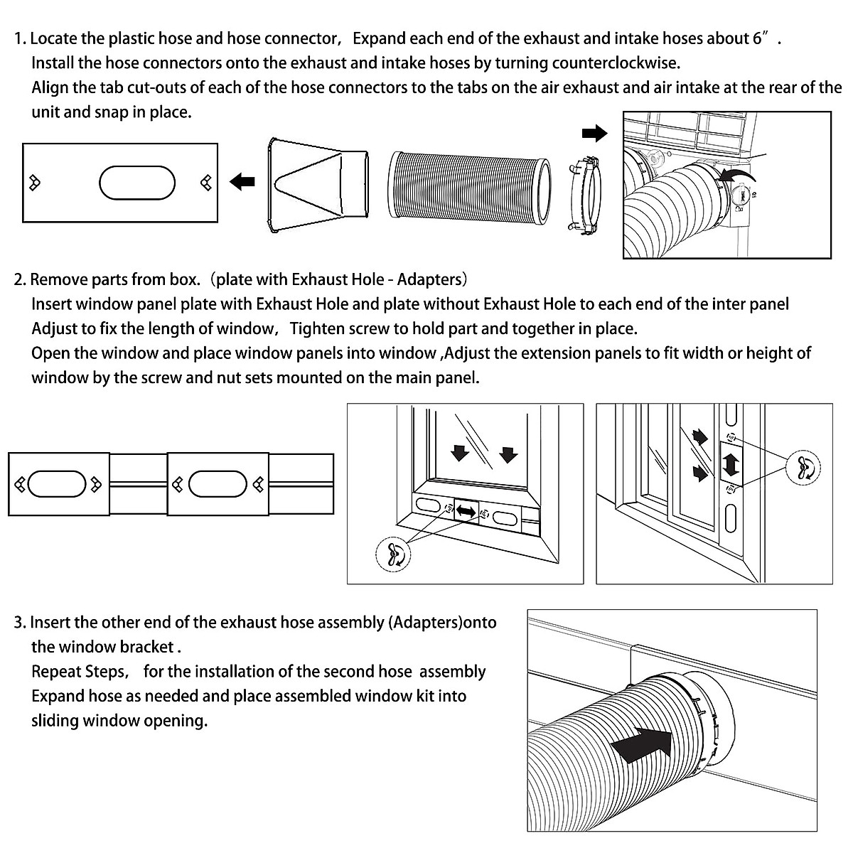 gulrear Dual Hose Portable Air Conditioner Window kit, Window Seal Plates Suitable for Portable AC vent kit Adjustable Length from 25" to 59" for 5.9" Diameter Exhaust and Intake Outlet Portable AC