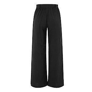DSODAN Women's Cotton Linen Pants Elastic Waist Wide Leg Trousers with Belt Casual Side Slit Palazzo Pant with Pockets Linen Pants for Women Cargo Pants Women Plus Size Best Gifts New Year