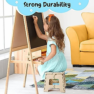 ACKO Folding Step Stool 9 Inch Step Stool 300 lb Capacity Plastic Foldable Step Stools for Kids and Adults, Folding Stool Suitable for Kitchen, Stepping Stool with Handle Khaki Small Step Stool 1PC