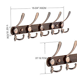 Coat Rack Wall Mounted, Coat Hanger Wall 5 Tri Hooks Heavy Duty Stainless Steel Coat Hook Rail for Coats Towels Purse Robes Keys and Hats(Copper)