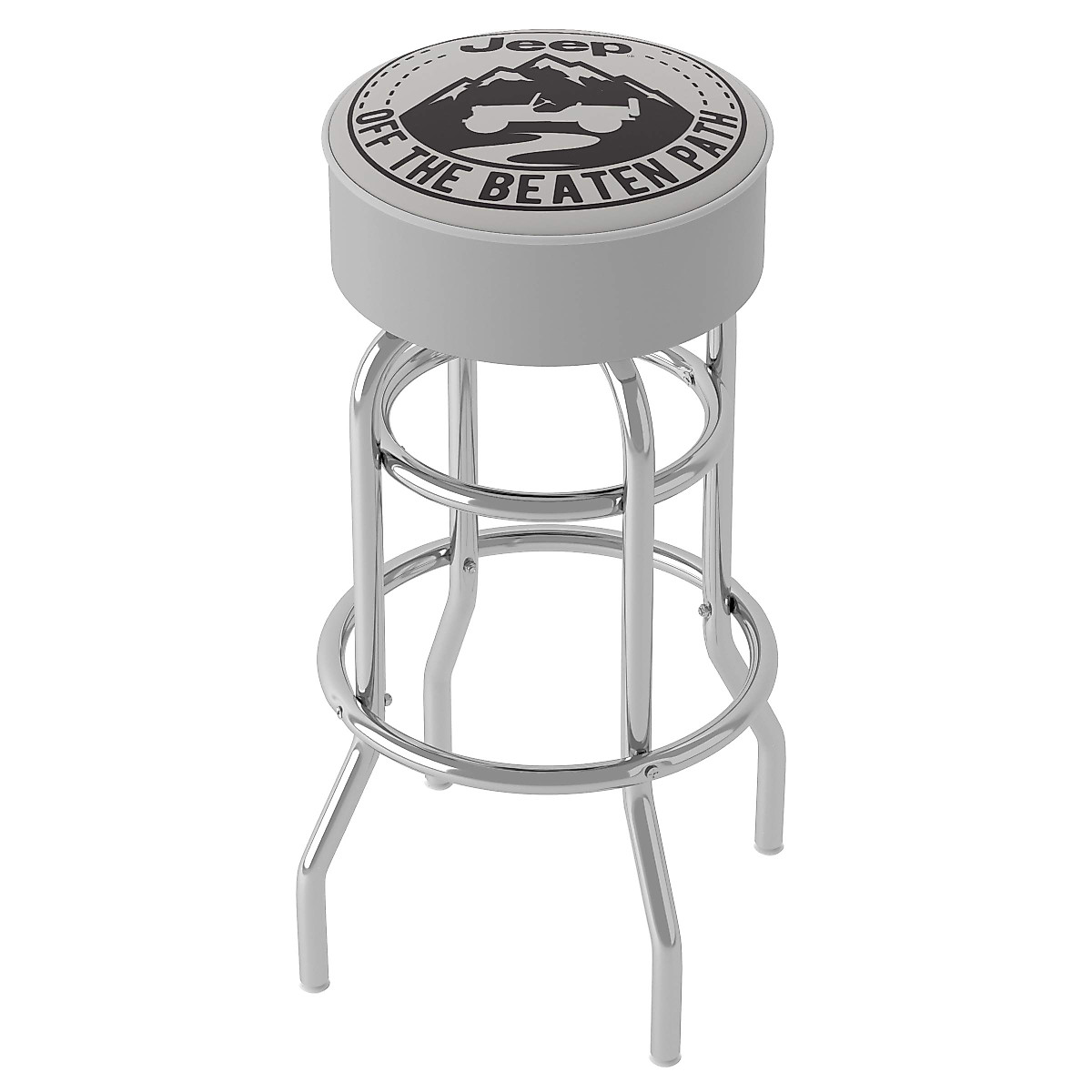 Trademark Global Jeep Black Mountain 360 Degree Swivel Barstool with Foam Padded Seat, Chrome Double Rung Base