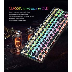 Type Writer Keyboard, Typewriter-Style Steampunk Mechanical Gaming Keyboards Blue Switch with 9 True RGB Backlight Modes and 87-Key Wired Keyboard with Spill-Resistant (Round Keycaps)