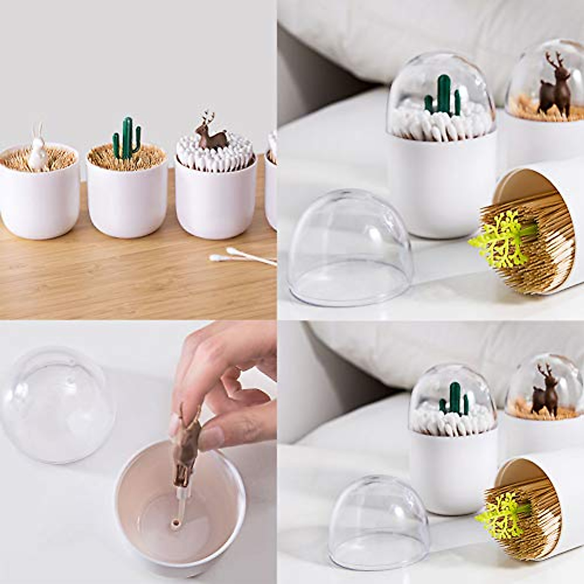 HomDSim 2 Pack Creative Cotton Swab Holder,Cotton Bud Small Q-Tips Toothpicks Brushes Holder Box Case Storage Organizer Jar with Clear Lid Dustproof Cover