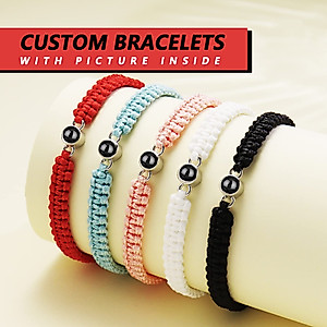 ChiCoko Personalized Bracelet, Projection Bracelet with Picture Inside, Customized Stone Bracelet for Mothers Day Birthday Anniversary Memorial Gifts (X4-2Pack-Black)