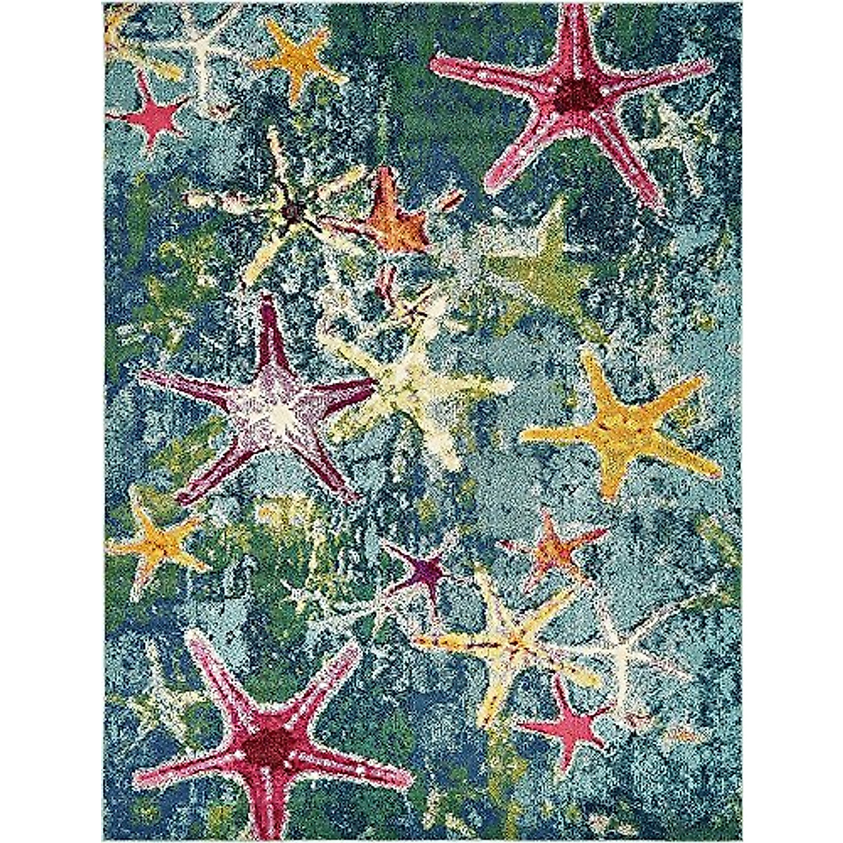 Unique Loom Positano Collection Coastal Modern Bright Colors Starfish Navy Blue Area Rug (8' x 10')