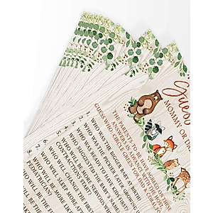Printed Party Baby Shower Games – Guess Who Mommy or Daddy Game for Boy or Girl, Woodland Forest Animals Theme, 50 Cards