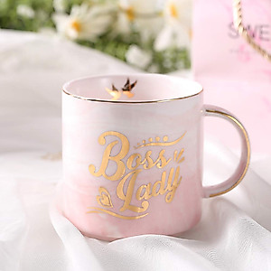 GOFOIT Boss Lady Pink Marble Ceramic Coffee Mug 11.5 Oz with Coasters Birthday Gifts for Women Mom and Girl Female Entrepreneur Business Owner Coffee Mug