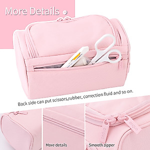 HVOMO Big Capacity Pencil Case High Large Storage Pouch Marker Pen Case Travel Simple Stationery Bag School College Office Organizer for Teens Girls Adults Student（Pink）