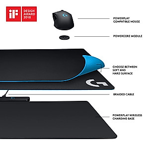 LogitechG PowerPlay Wireless Charging Mouse Pad, Compatible with G Pro/ G903/ G703/ G502 Lightspeed Gaming Mice - Black (Renewed)
