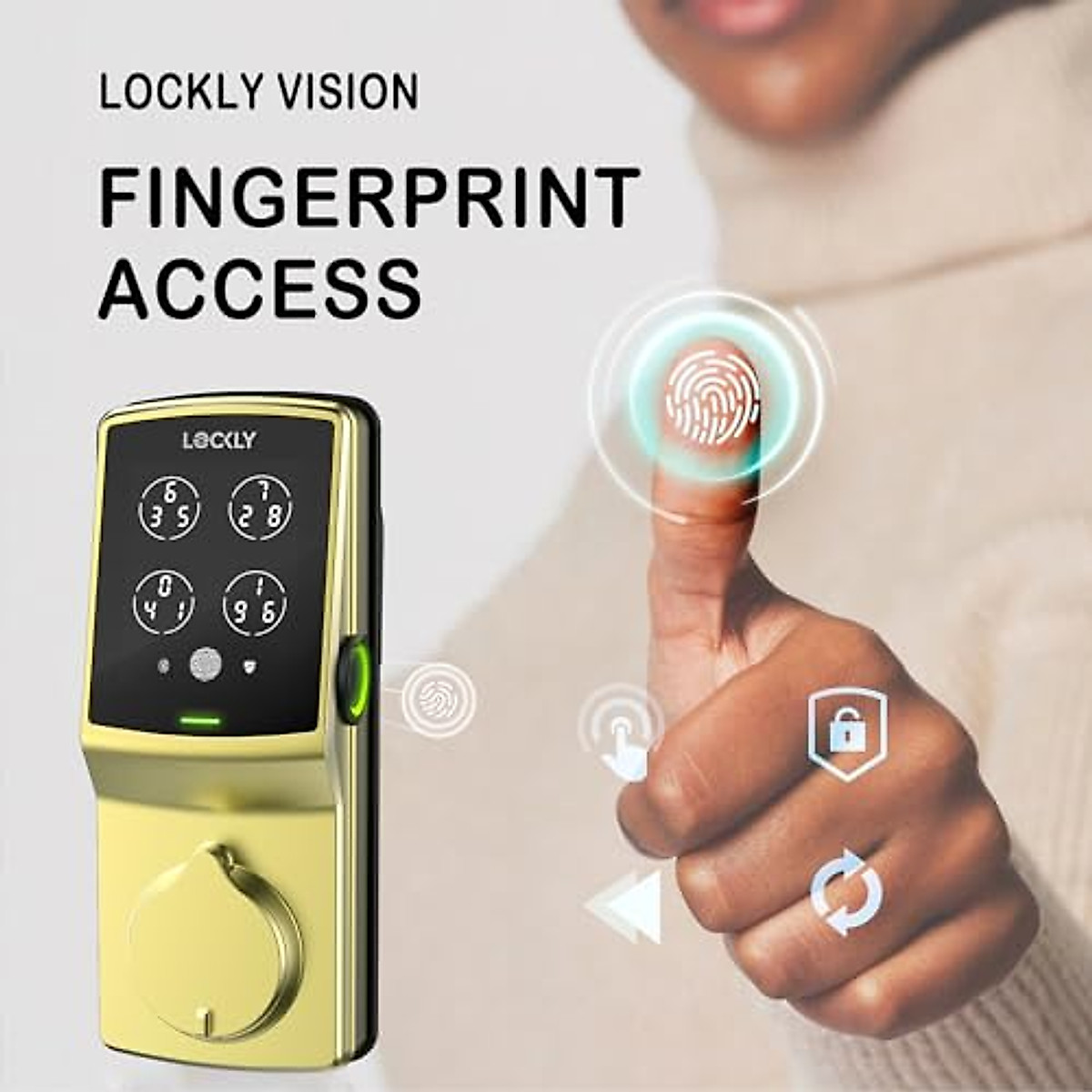 Lockly Secure Pro Smart Lock - Keyless Entry Deadbolt, Fingerprint Sensor, App Control, Key, Voice Control, Auto Lock PGD728WMG- Brushed Gold (Wi-Fi Hub Included)