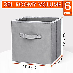 Storage Cubes, 13x13 Cube Storage Bins (6 Pack), Foldable Fabric Storage Cube Basket Bins wiht Dual Handles, Collapsible Storage Bins for Clothes, Toys, Closet, Shelves (Grey)
