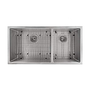 ZLINE 36" Chamonix Undermount Double Bowl Stainless Steel Kitchen Sink with Bottom Grid (SR60D-36)