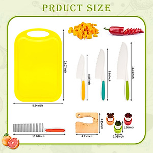 ADIMA 9 Pieces Kids Kitchen Knife Set Cooking Toddler Knife Set Include 3 Toddler Knives with Serrated Edges, Cutting Boards, Crinkle Cutter, wooden crocodile slicer for Kids Safe Knife Set