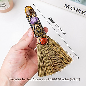 RJINGSHI Natural Tiger's Eye Crystal Irregulars Tumbled Stones Magic Broom Witch Broom Healing Crystal Handmade for Cleansing Bedroom Office Home Decor Gifts