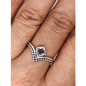 Koral Jewelry Cut Square Amethyst Stone Ethnic Ring 925 Sterling Silver Vintage Boho Chic (8)