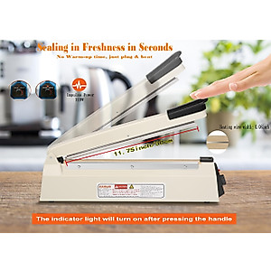 Impulse Sealer 12 inch Manual Heat Sealer Machine with Adjustable Heating Mode, ABS Shrink Wrap Bag Sealers for Plastic PE PP Bags, Portable Poly Bag Sealing Machine with Extra Replace Kit(Ivory)