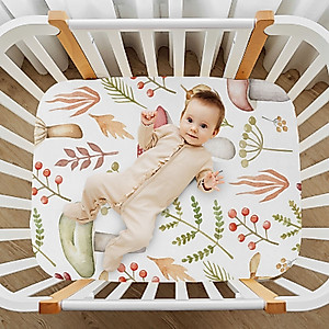 Kigai Mushroom Twig Fitted Crib Sheet for Girls and Boys, Soft Breathable for Standard Crib & Toddler Bed Mattress, 27 x 39 in