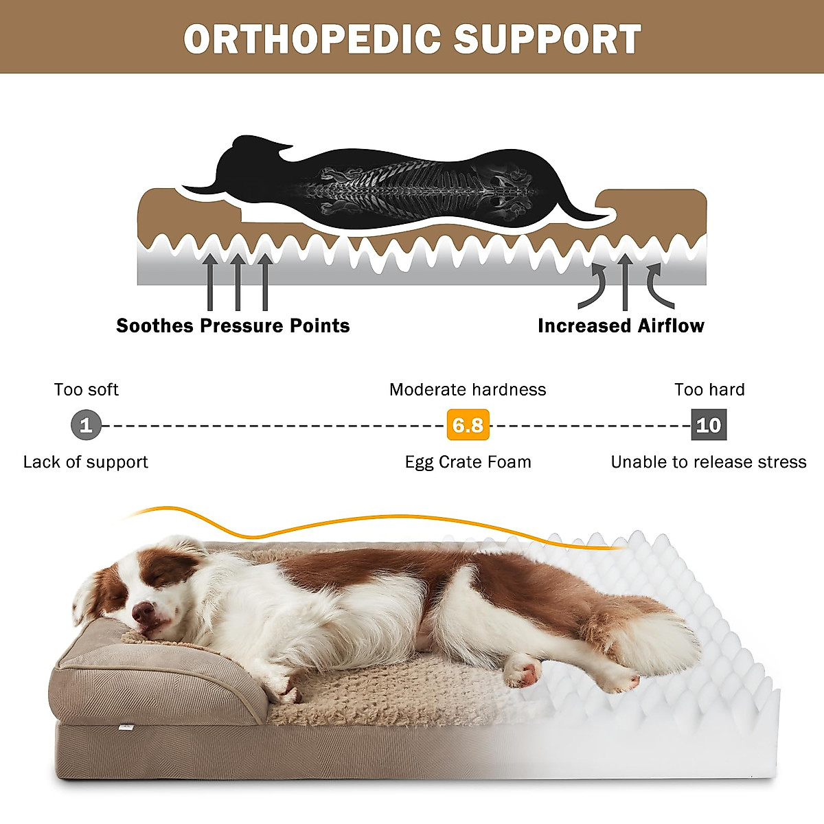 INVENHO Orthopedic Dog Beds Large Sized Dog, XL Washable Dog Sofa Bed Large, Egg-Crate Foam Dog Couch Bed with Washable Removable Cover, Waterproof Lining and Nonskid Bottom