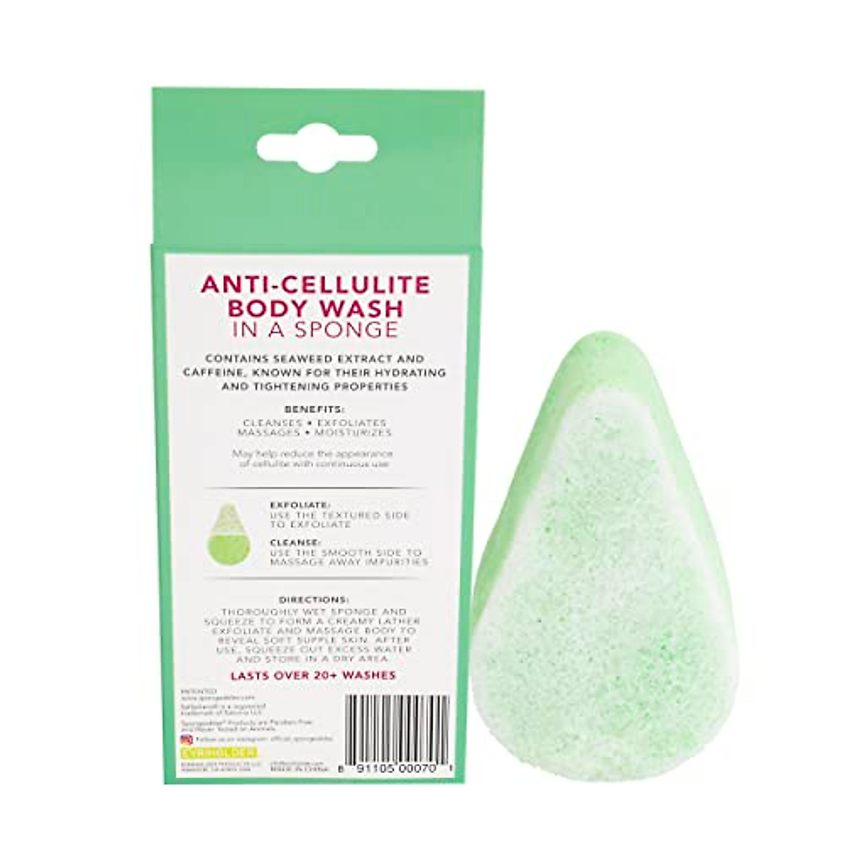 Spongeables Anti Cellulite Body Wash in a 20+ Wash Sponge, Fresh Aloe, 3 Count