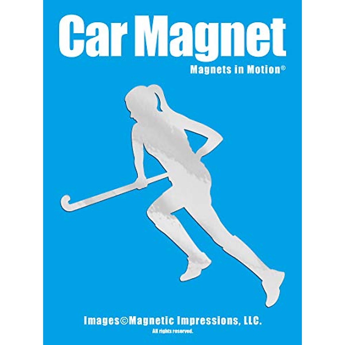 Field Hockey Player Run Car Magnet Chrome