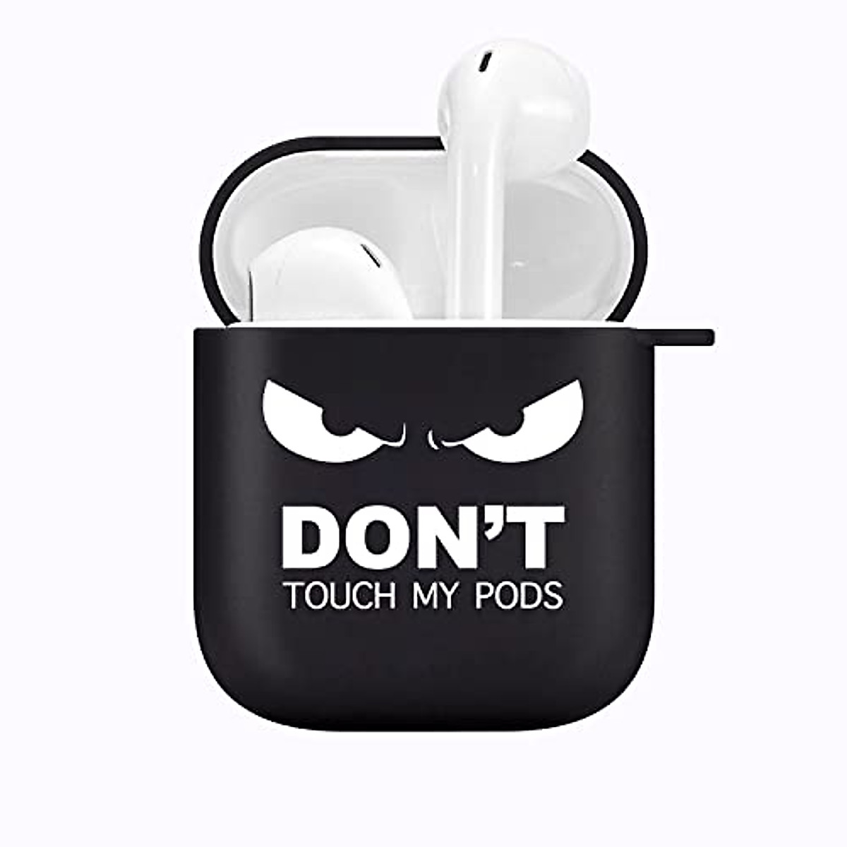 Compatible with AirPods 3 Case ‘Don't Touch My Pods’ Black Cool Cover with Keychain Big Eyes Angry Face Cute Cartoon Shockproof Airpod Cases Accessories Smooth Soft Protective Skin (for airpods 3rd)