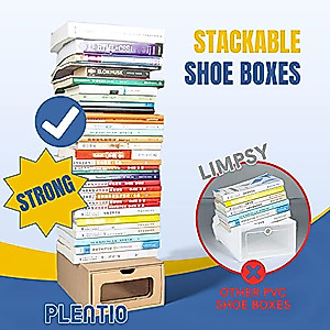 Cardboard Shoe Storage Boxes, 12 pack, Medium(Maximum Size: Men's 10, Women's 12), Stackable Shoe Boxes, Waterproof Cardboard shoe box, Sturdy, Easy to Assemble, Shoe organizer with Transparent Window.