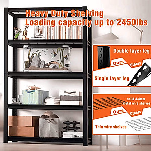 Lauxery 2pcs Storage Shelves Heavy Duty Garage Shelving Units,2450LBS Load Capacity Garage Storage Rack, 5 Tiers Adjustable Metal Shelves for Garage Basement 72" H X35.5 W X 16" D