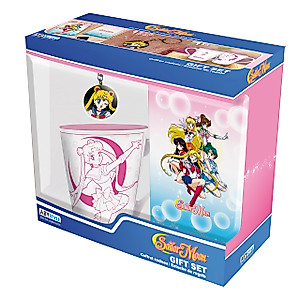 ABYSTYLE Sailor Moon Gift Sets Include Ceramic Coffee Tea Mug, Keychain, and Journal Anime Manga Drinkware Home &Kitchen Essentials Dishwasher and Microwave Safe (3 Pc. Moon Princess)