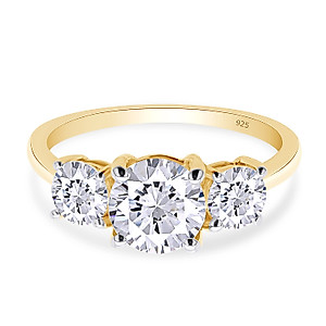 SAVEARTH DIAMONDS 1.6 Carats Round Lab Created Moissanite Diamond Three Stone Promise Ring for Women 18K Yellow Gold Plated 925 Sterling Silver with Certificate of Authenticity Size-8
