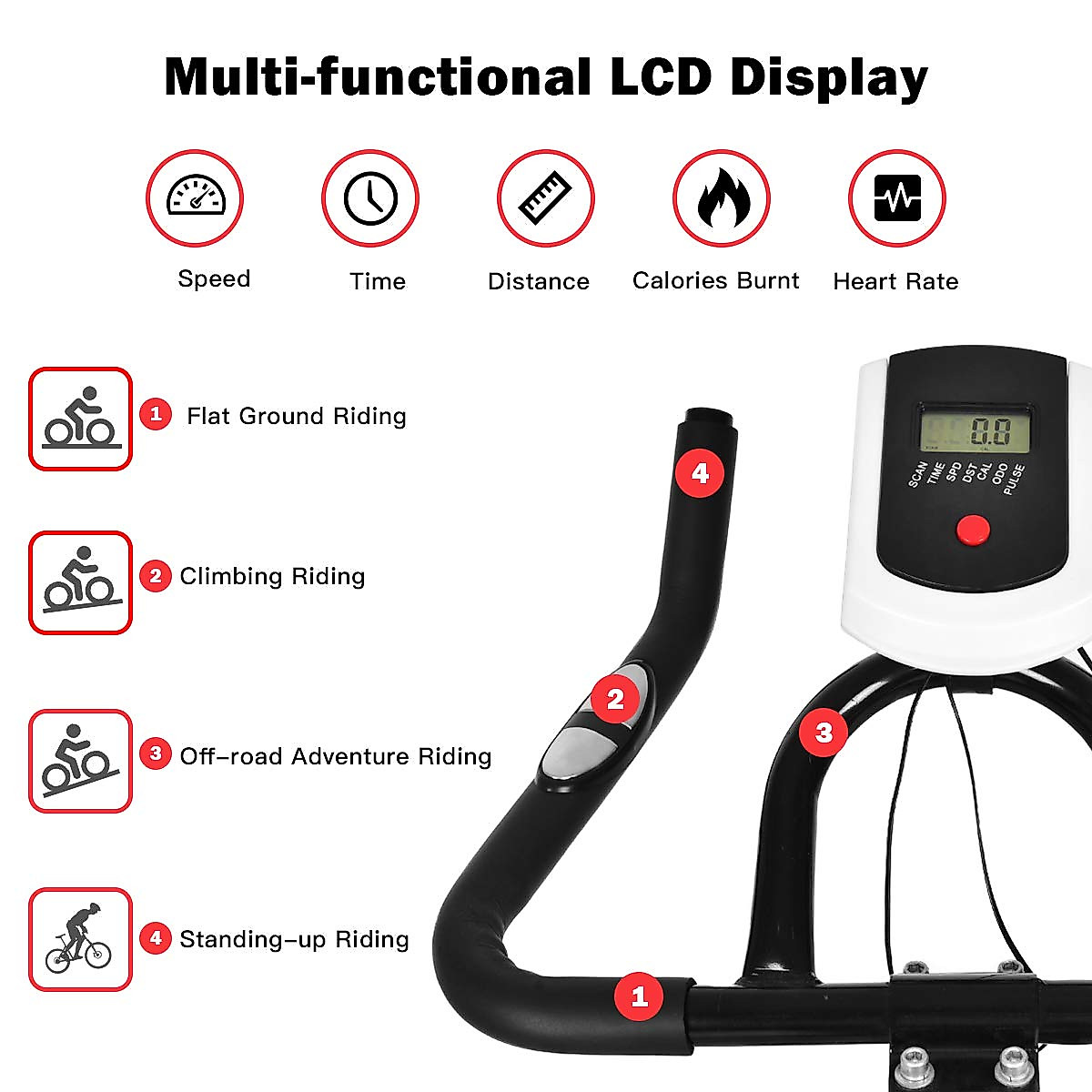 GYMAX Indoor Exercise Bike, Stationary Cycling Bike with Adjustable Resistance & LCD Monitor, Portable Wheels for Easy Transportation, Cardio Workout Training Bike