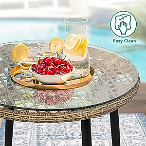 YITAHOME 3-Piece Outdoor Patio Furniture Wicker Bistro Set, All-Weather Rattan Conversation Chairs for Backyard, Balcony and Deck with Soft Cushions, Glass Side Table Gray