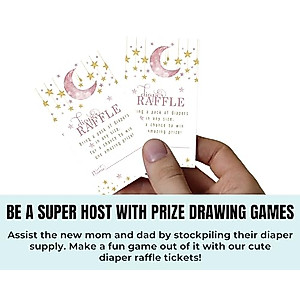 Twinkle Little Star Diaper Raffle Tickets, Celestial Baby Shower Games for Prizes, Pink and Gold Baby Shower Diaper Raffle Invitation Insert Cards, 50 Pack