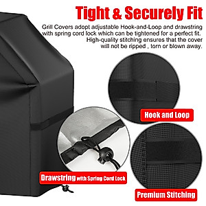 Grill Cover, BBQ Grill Cover, Waterproof, Weather Resistant, Rip-Proof, Anti-UV, Fade Resistant, with Hook-and-Loop Straps, Gas Grill Cover for Most Grills, 60 inch, Black