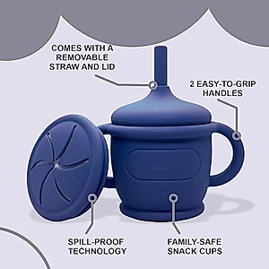 Little Duckling Brands 2-in-1 Silicone Baby Sippy Cup W/Straw & Lid, Toddlers Sippy Cups, Snack Container Cups, Round Snack Cups for Kids, Easy-Hold Straw Cups W/Handle