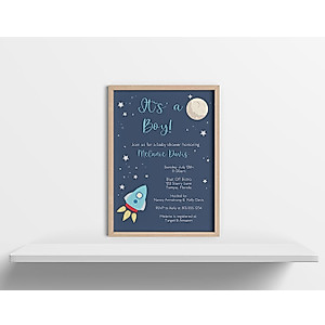 Rocket Baby Shower Invitations for Boy Space Customizable Invites (12 Count)