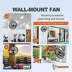 VEVOR 18 Inch Wall Mount Fan, 3-speed IP44 Waterproof Industrial Wall Fan, Max. 4150 CFM Wall Mounted Fan for Outdoor, Commercial, Residential, Greenhouse, Workshop, ETL Listed, 2-Pack