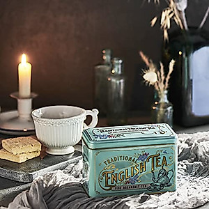 New English Teas Vintage Victorian Tea Tin with 40 English Breakfast Tea Bags, Forget Me Not Florals, Black Tea, Ceylon Tea, Mint Green British Tea Caddy