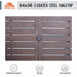 SUNSHINE VALLEY Patio Dining Table 63.8" x 38.2" x28.7" Rectangular Outdoor Dining Table with U-Shaped Legs,Steel Frame with 1.57" Umbrella Hole for Garden Backyard Lawn Yard Furniture.