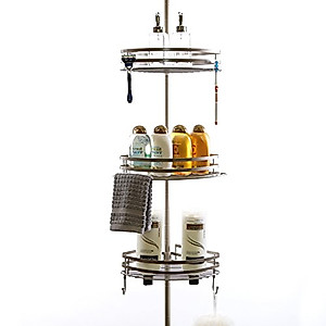BINO Tension Pole Corner Shower Caddy - Brushed Nickel - Shower Organizer Shower Shelf Shower Rack Shower Storage Bathroom Caddy Shower Corner Shelf Shower Shelves Shower Caddy Corner Shower Shelf
