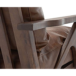 ZHENGHAO Brown PU Leather Accent Chair, Mid Century Retro Armchair Reading Chair for Small Space, Wood Frame Comfy Arm Chair for Living Room Bedroom Fireplace (Brown)